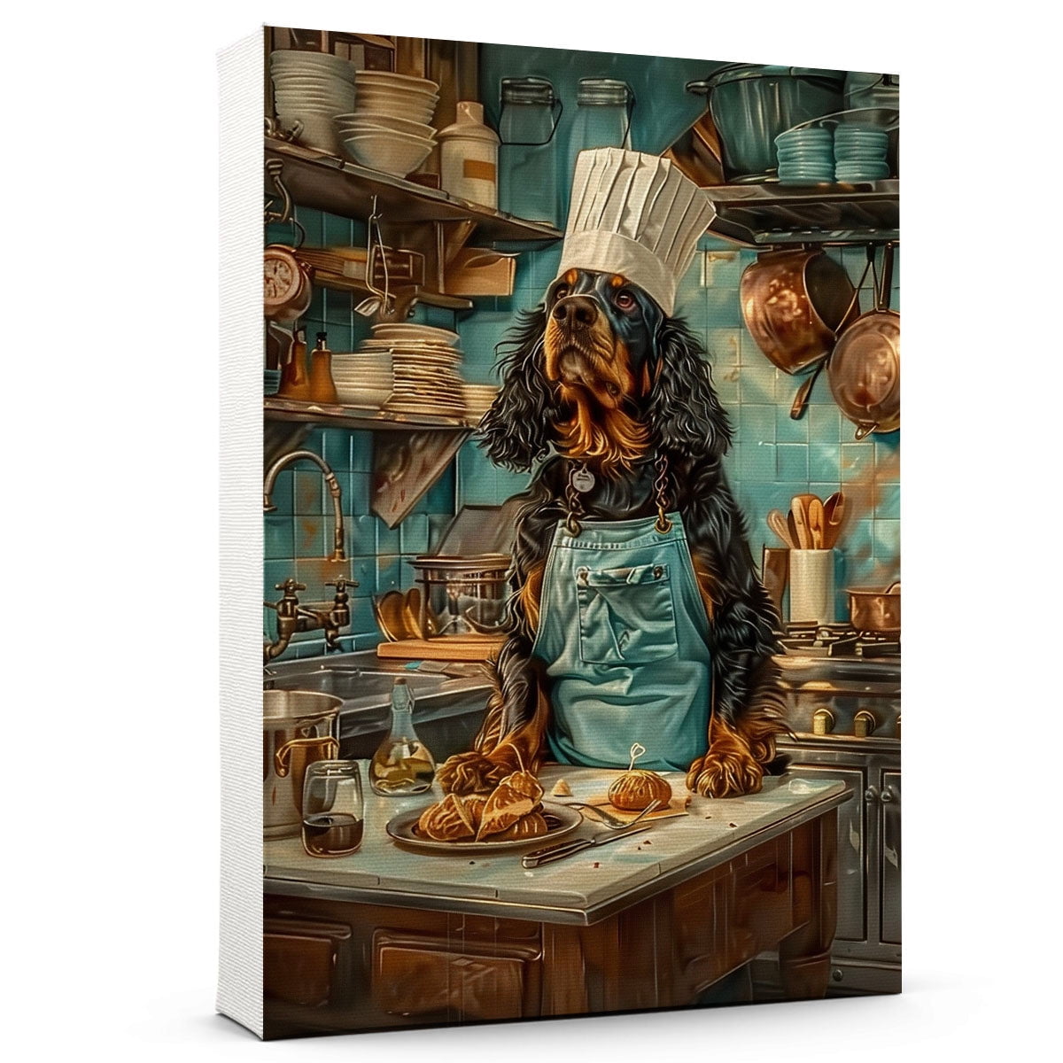 Gordon Setter Dog Chef Cooking Poster Wall Art, Kitchen Artwork Canvas ...