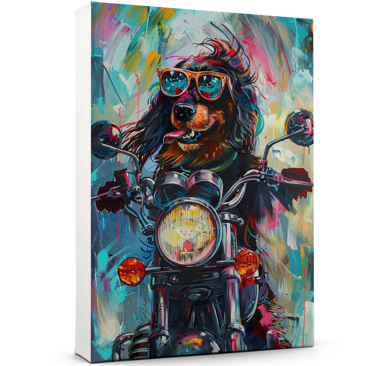 Gordon Setter Dog Poster Riding A Motorcycle - Gordon Setter Dog Canvas ...