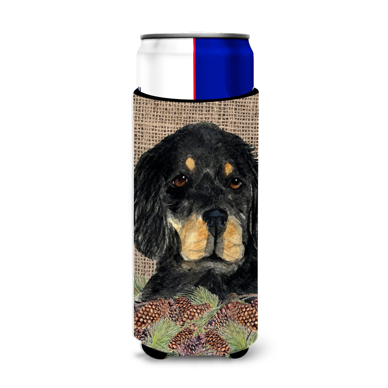Gordon Setter on Faux Burlap with Pine Cones Ultra Hugger for slim cans ...