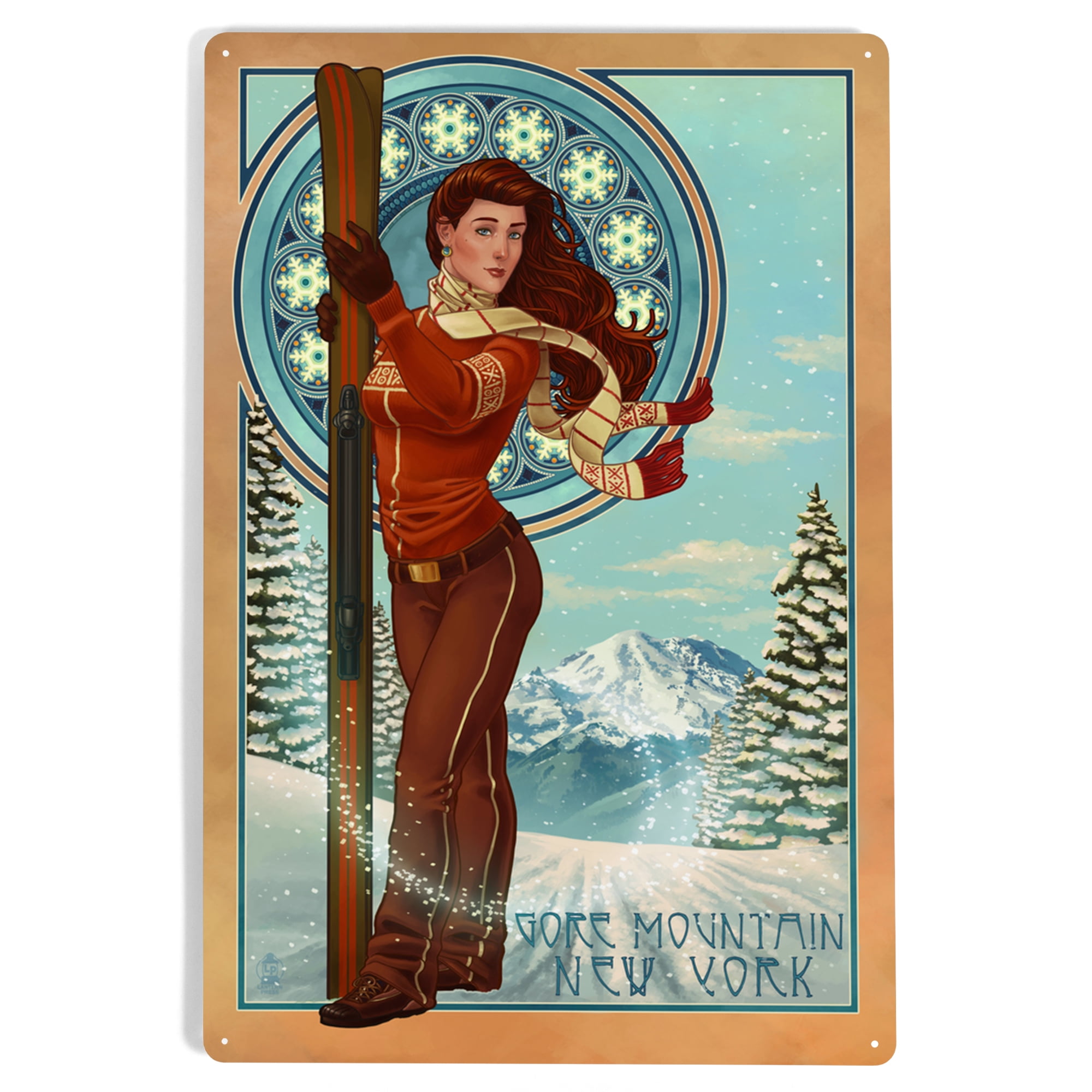 Gore Mountain, New York, Art Nouveau Skier (12x18 Aluminum Art, Indoor ...
