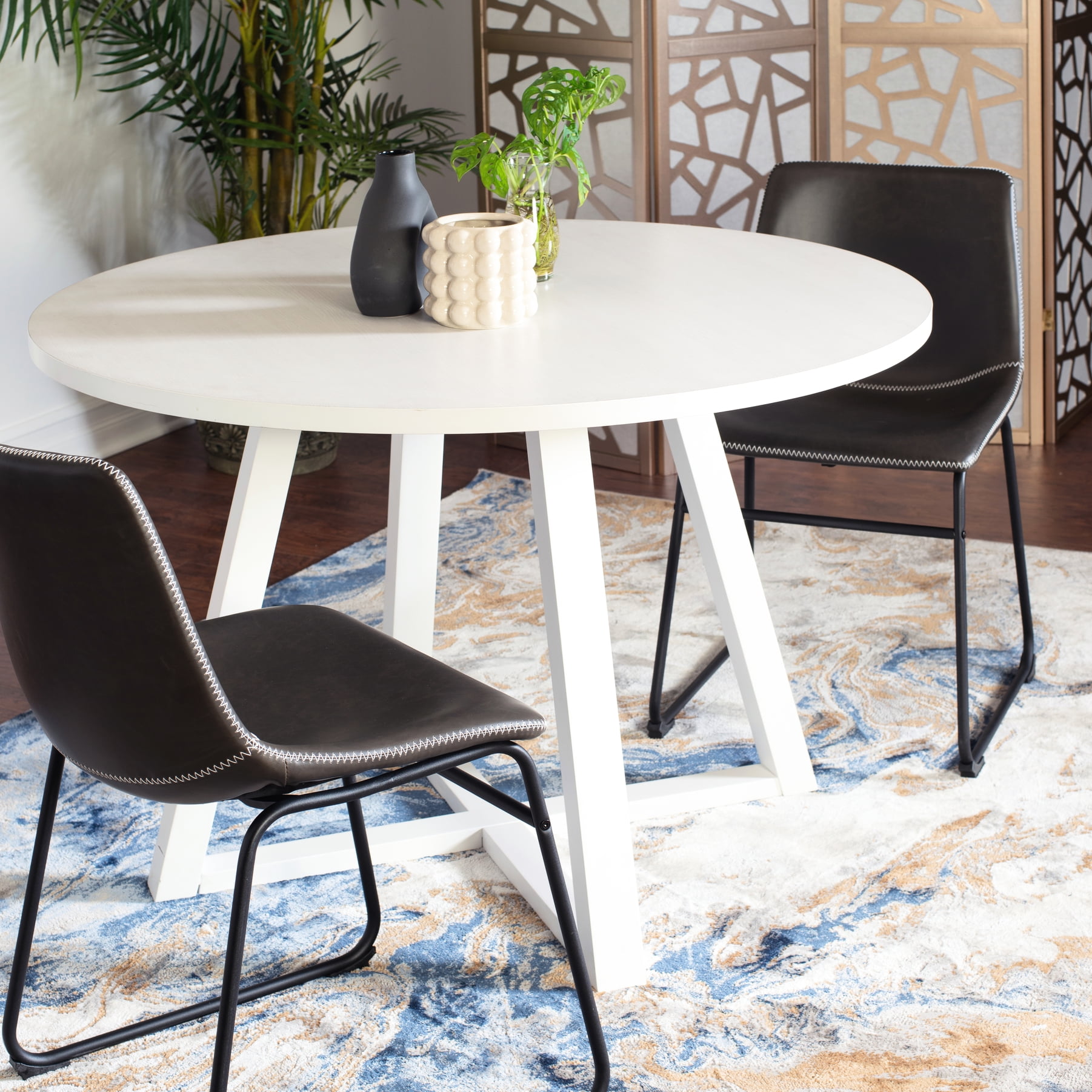 Gorgeous 3 Round Dining - Trestle Table And 2 Classy Seating Choices Add A Touch Of ...