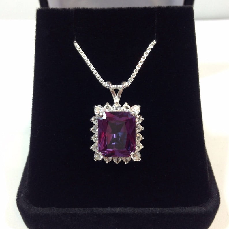 Gorgeous 7ct Emerald Cut Alexandrite Sterling Silver Solitaire Pendant ...