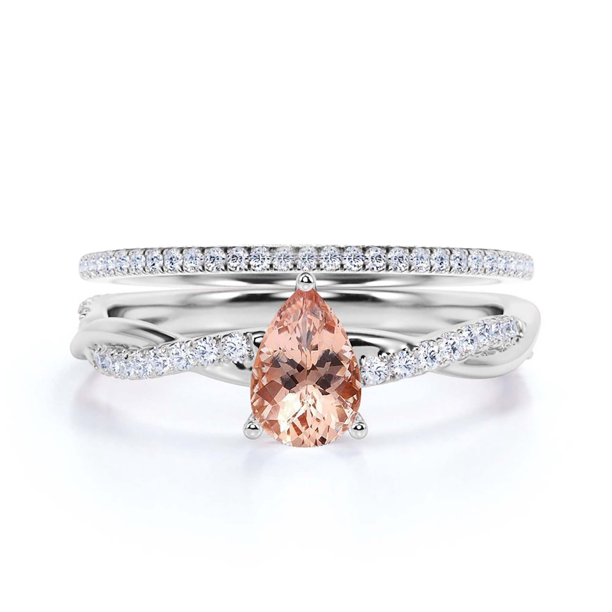 Gorgeous Art Deco 1.75 Carat Pear Cut Morganite And Diamond Moissanite ...