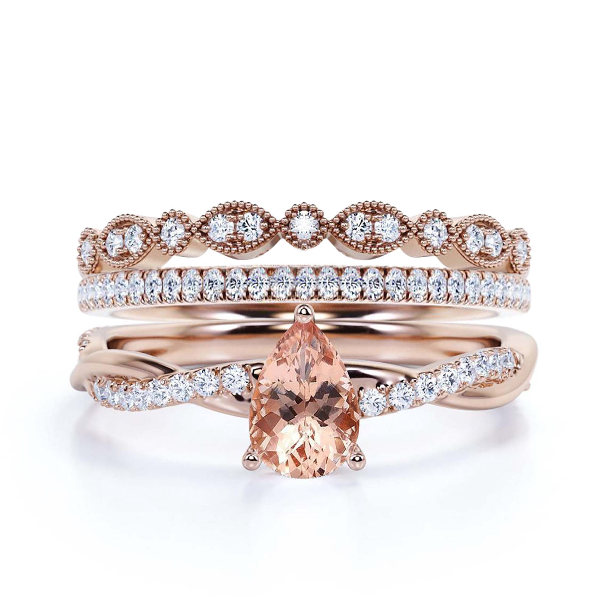 Gorgeous Art Deco 2.25 Carat Pear Cut Morganite And Diamond Moissanite ...