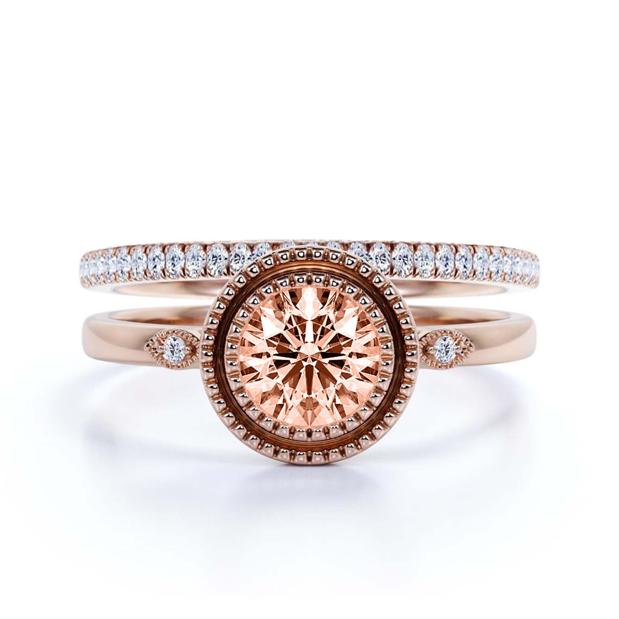 Gorgeous Art nouvea 1.60 Carat Round Cut Morganite And Diamond Moissanite Engagement Ring, Boho ...