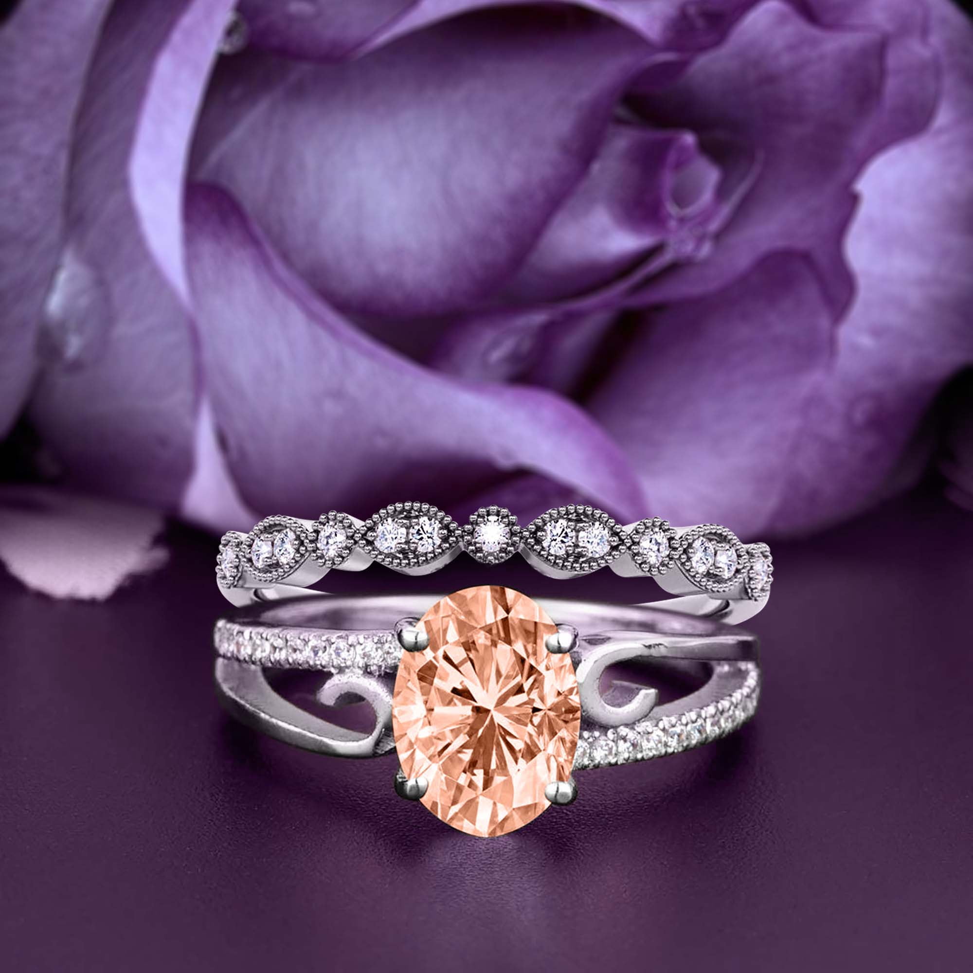 Gorgeous Art nouvea 2.00 Carat Oval Cut Morganite And Diamond ...
