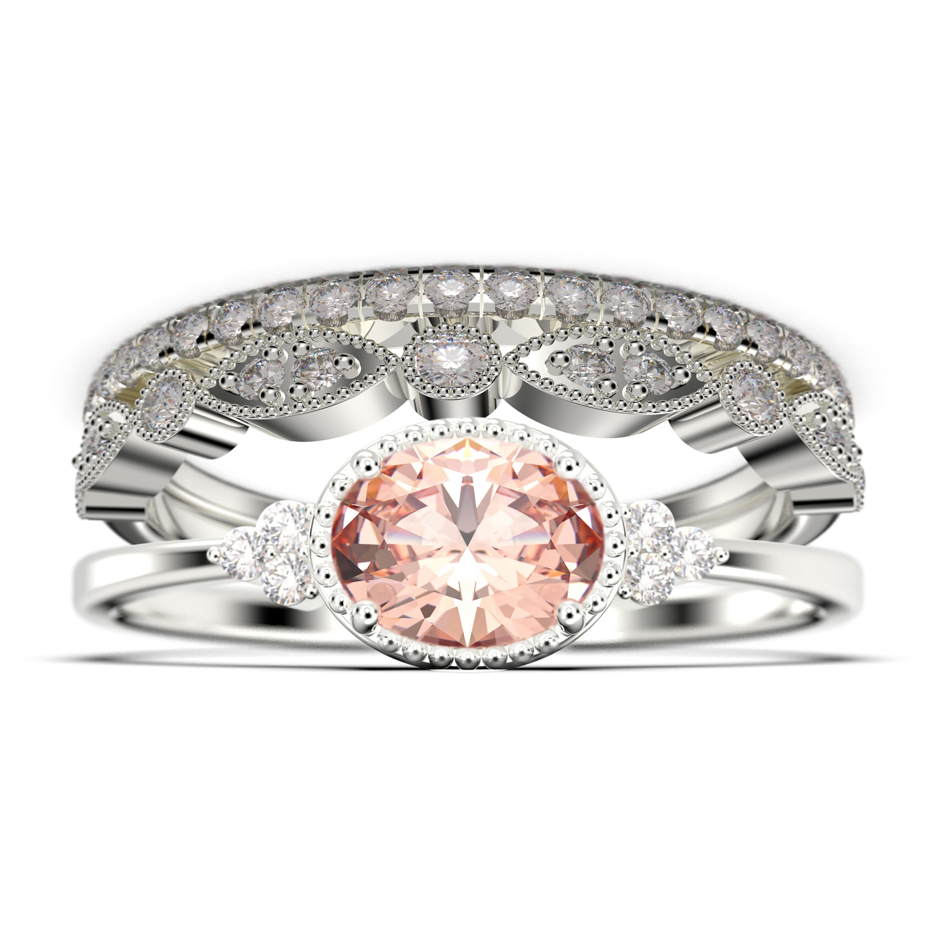 Gorgeous Art nouvea 2.40 Carat Oval Cut Morganite And Diamond ...