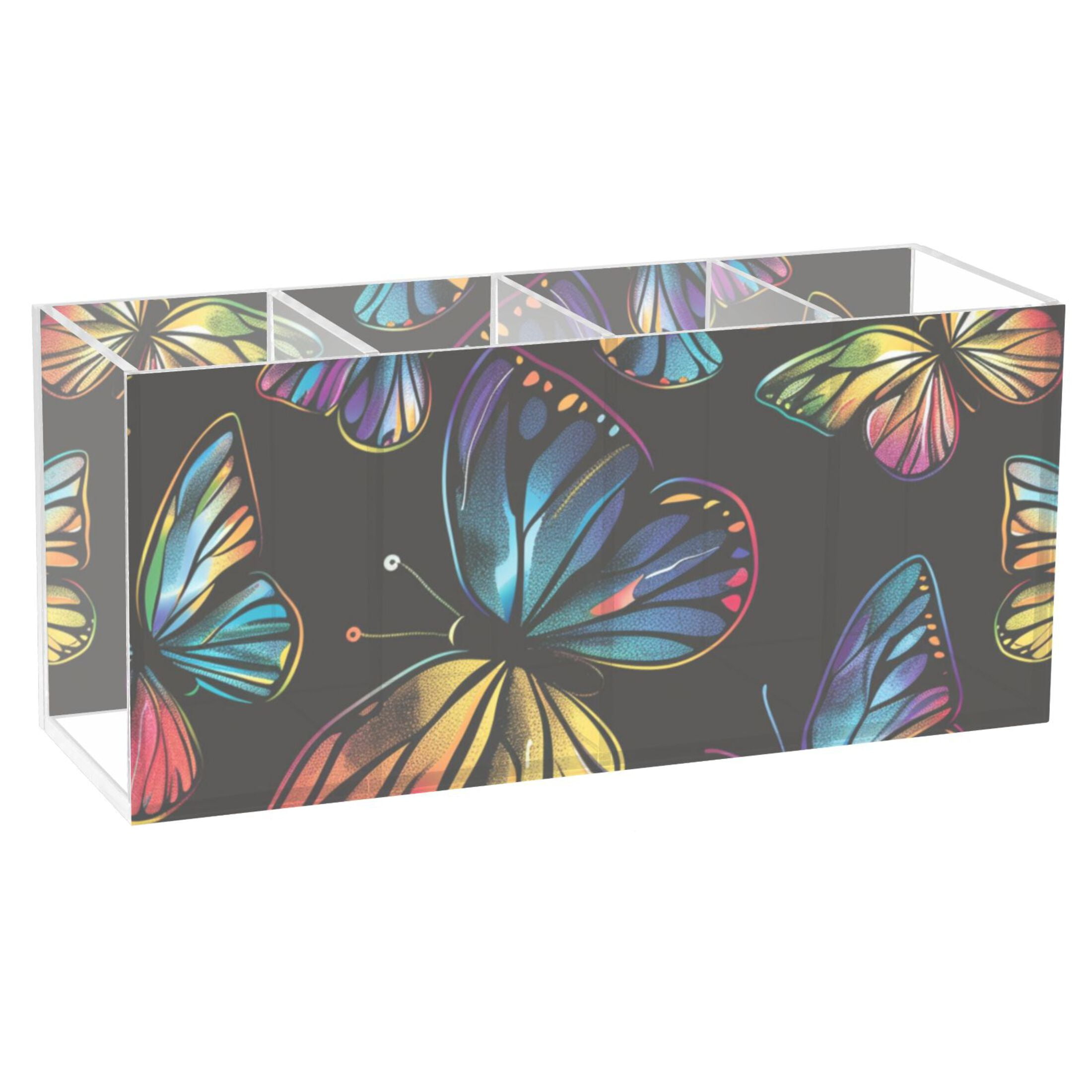 Gorgeous Butterflies Acrylic Pen Holder 4 Compartments Clear Pencil ...