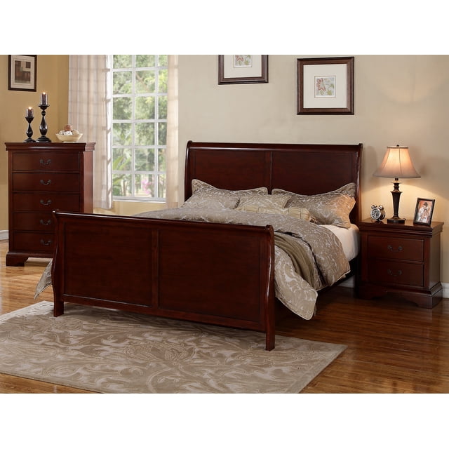 Gorgeous Cherry 3pc Beautiful Louis Philippe Style Full Size Sleigh Bed ...