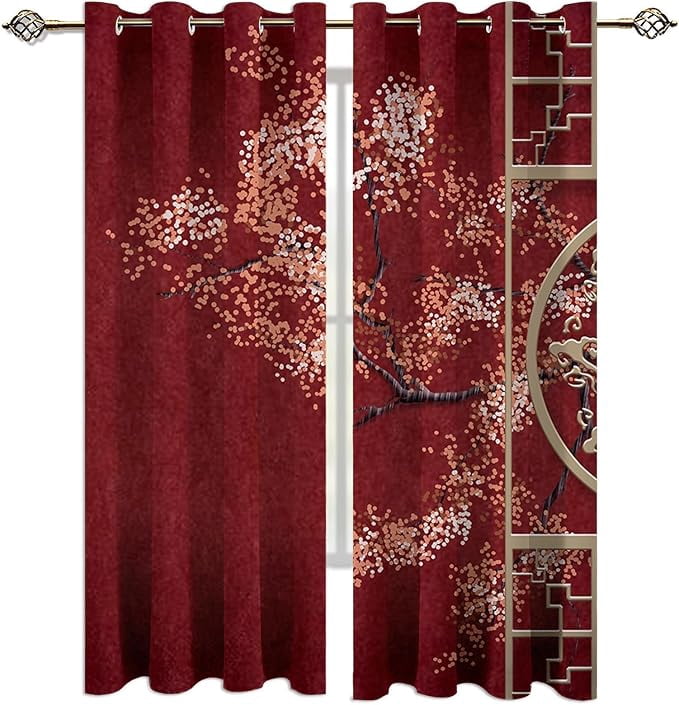 Gorgeous Chinese Style Gold Blackout Window Curtain, Traditional Red ...