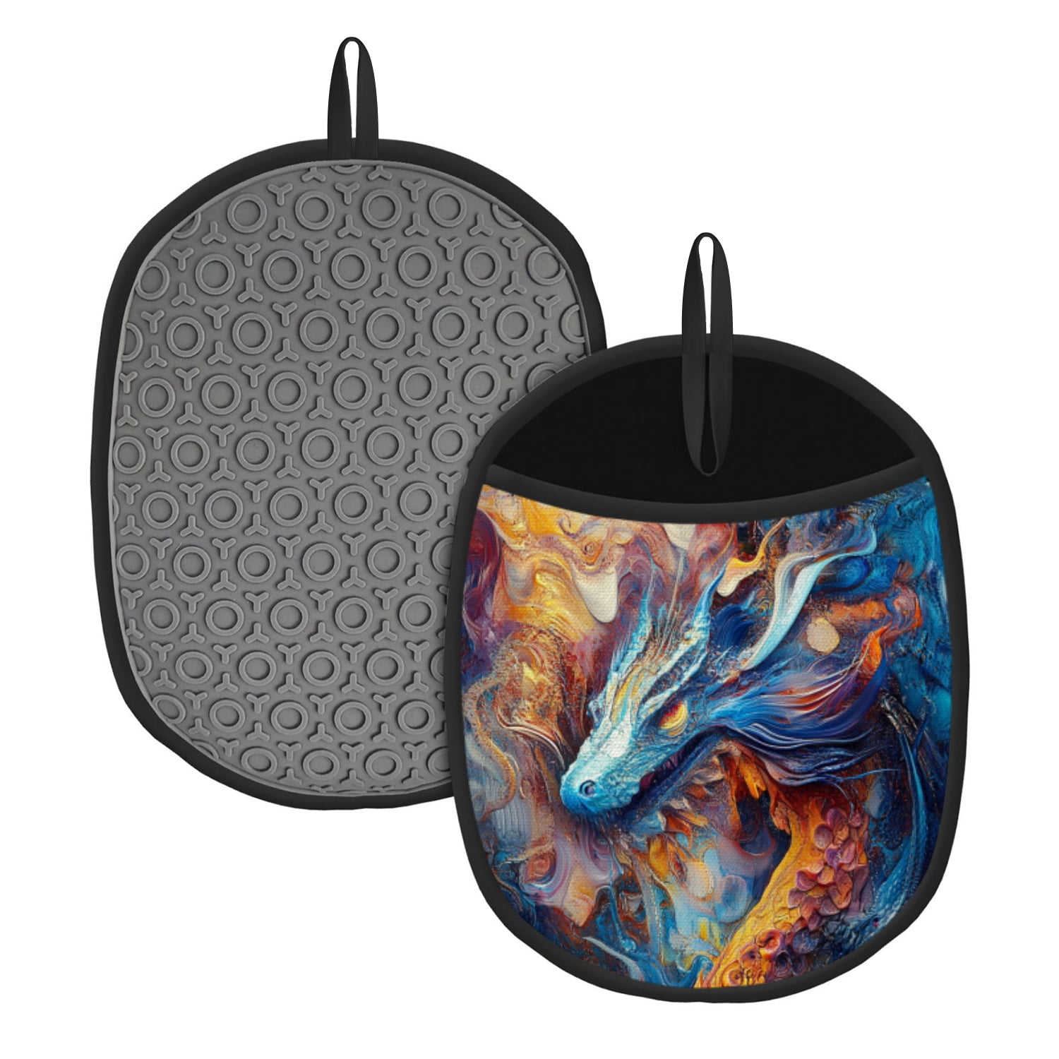 Gorgeous Color - Swirling Dragon Kitchen Pot Mat, 7.5x9.4 in Kitchen ...