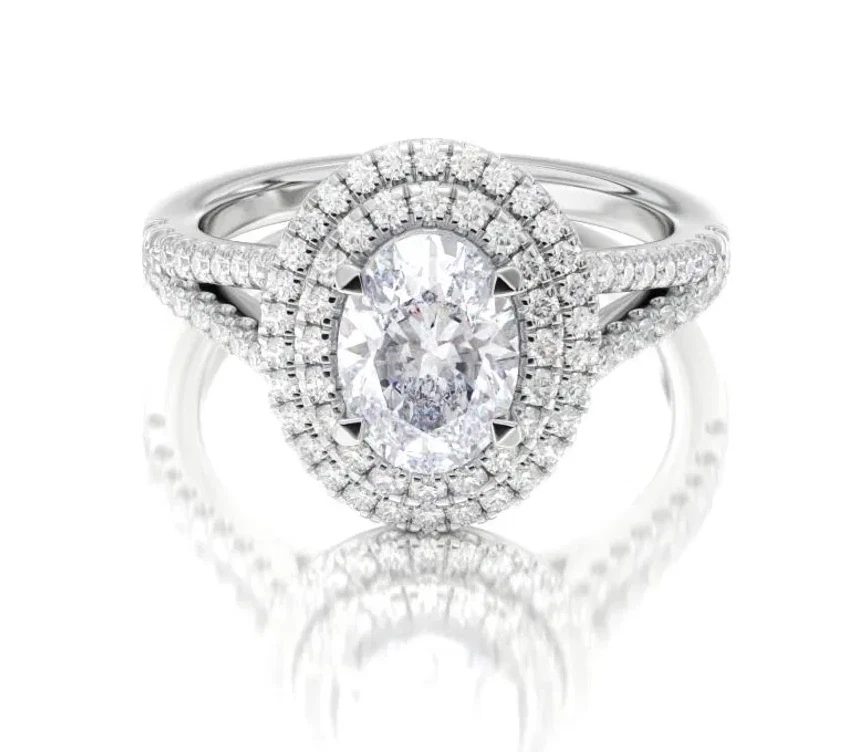 Gorgeous Double Halo Engagement Ring, 14K White Gold Plated, Proposal ...