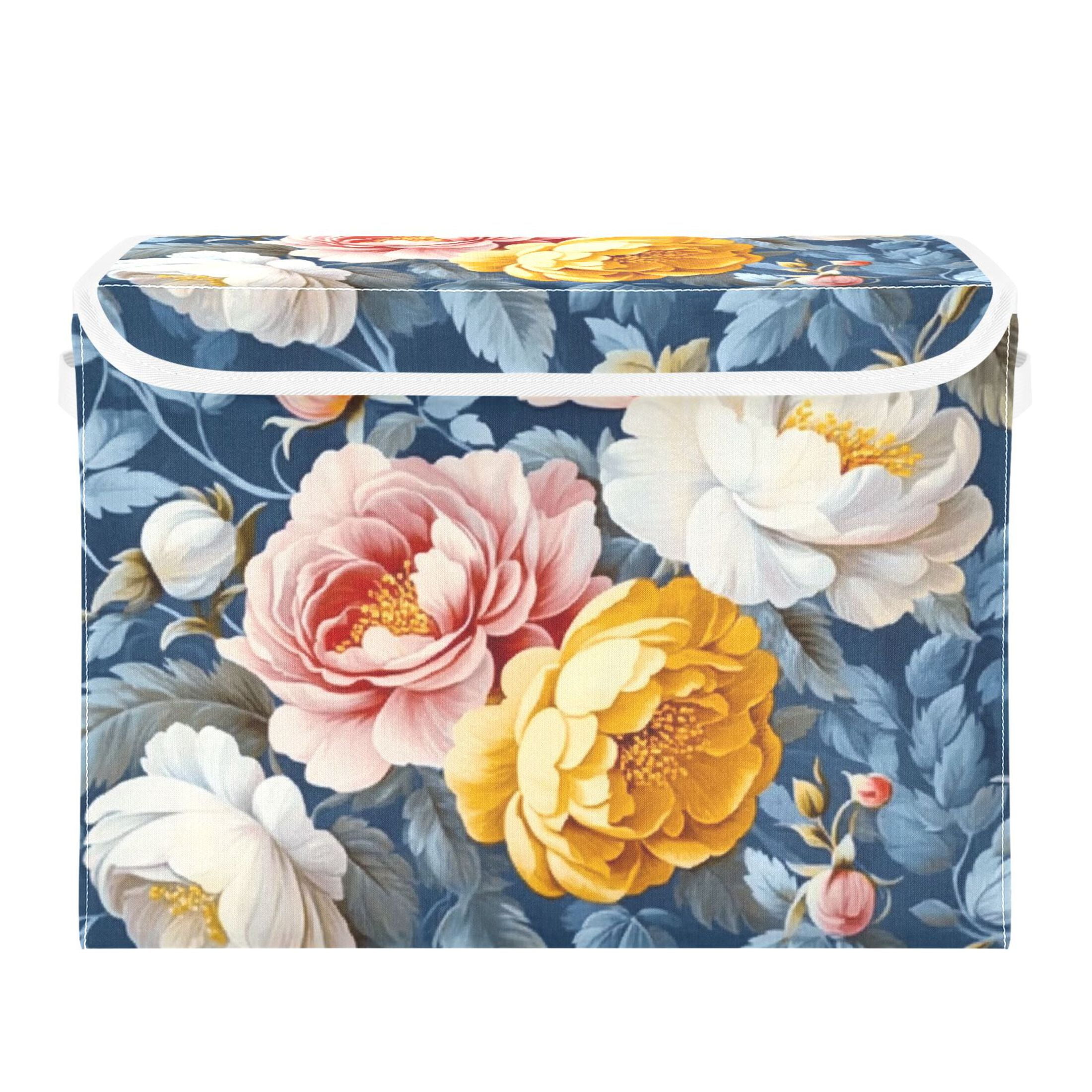 Gorgeous Elegant Flowers Large Storage Bins with Linen Collapsible Lid ...