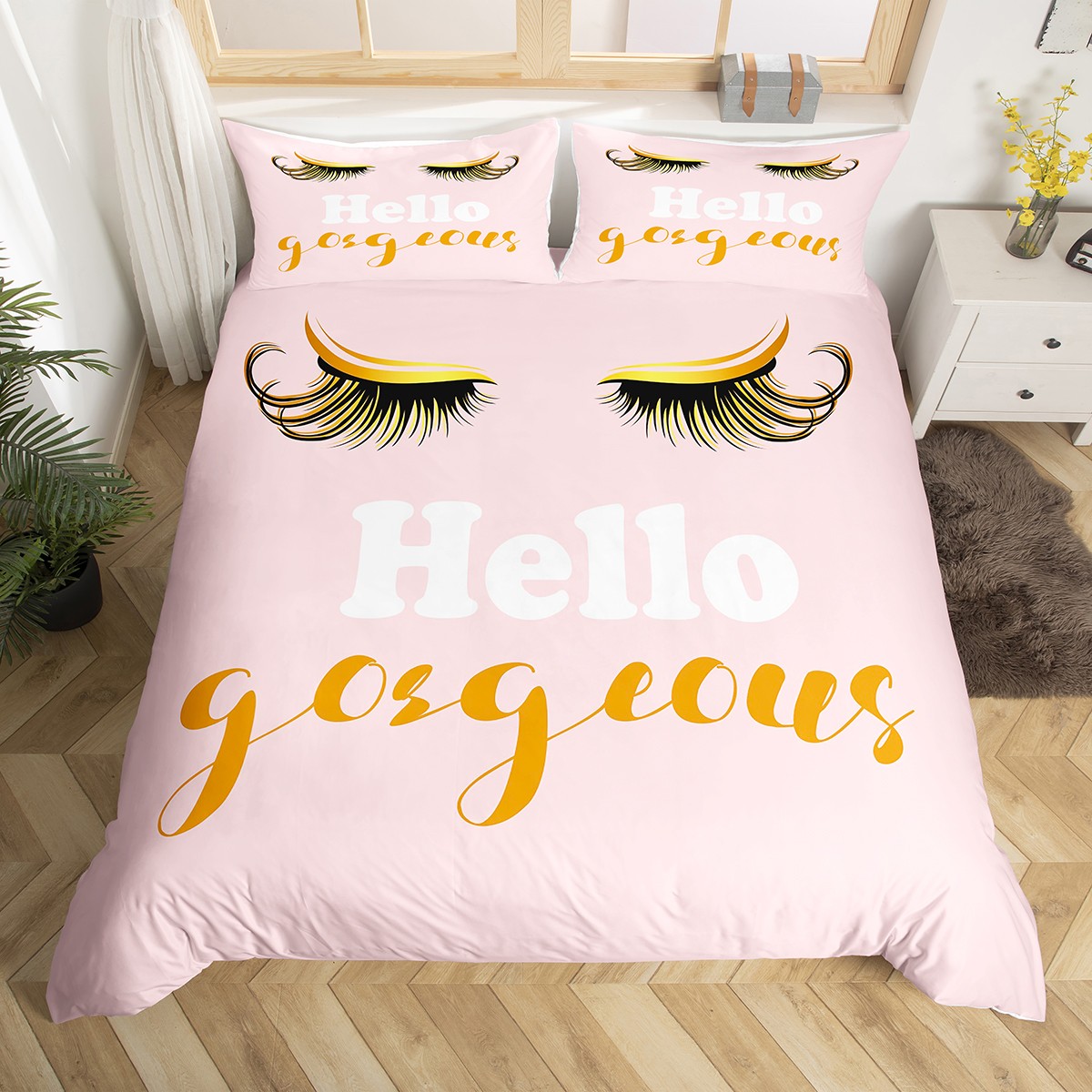 Gorgeous Eyelash Comforter Cover Pink Romantic Gifts for Her, Golden ...
