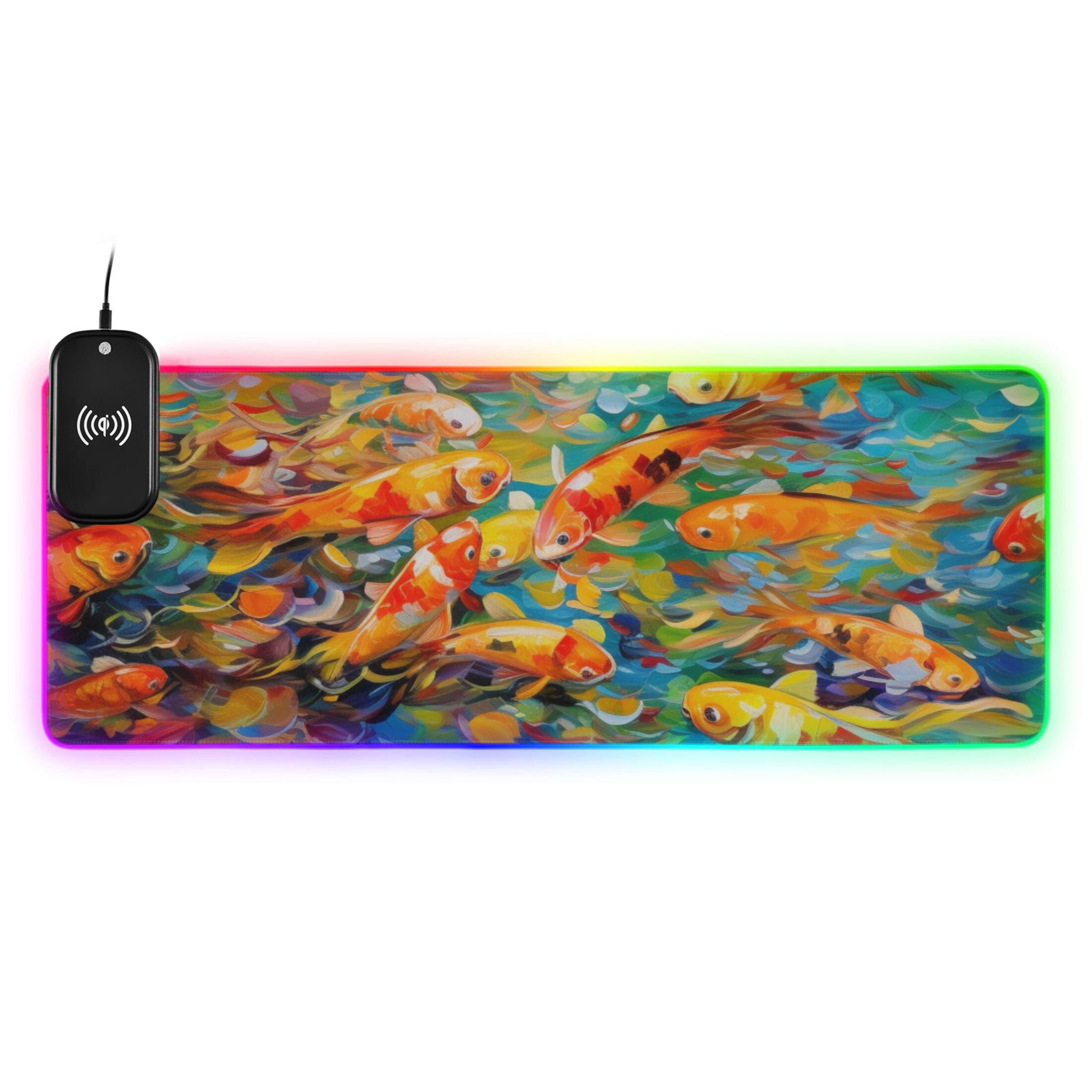 Gorgeous Fish Colorful Wireless Charging RGB Gaming Mouse Pad Large ...