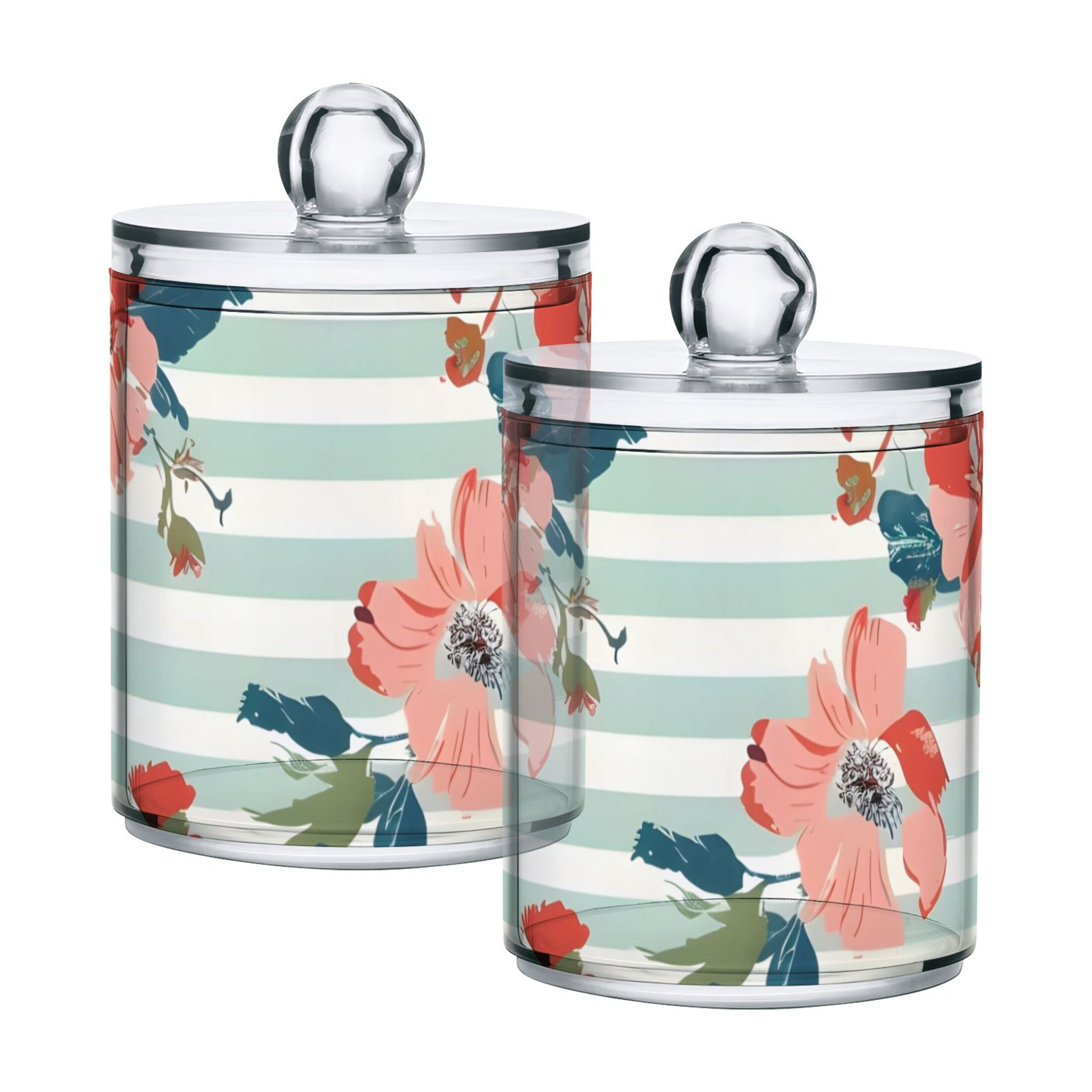 Gorgeous Floral Patterns Translucent Plastic Cans Storage Canisters ...