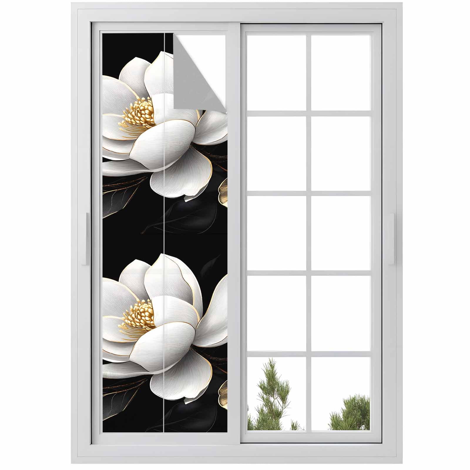 Gorgeous Flowers Window Privacy Film, White Gold Floral Botanicals ...
