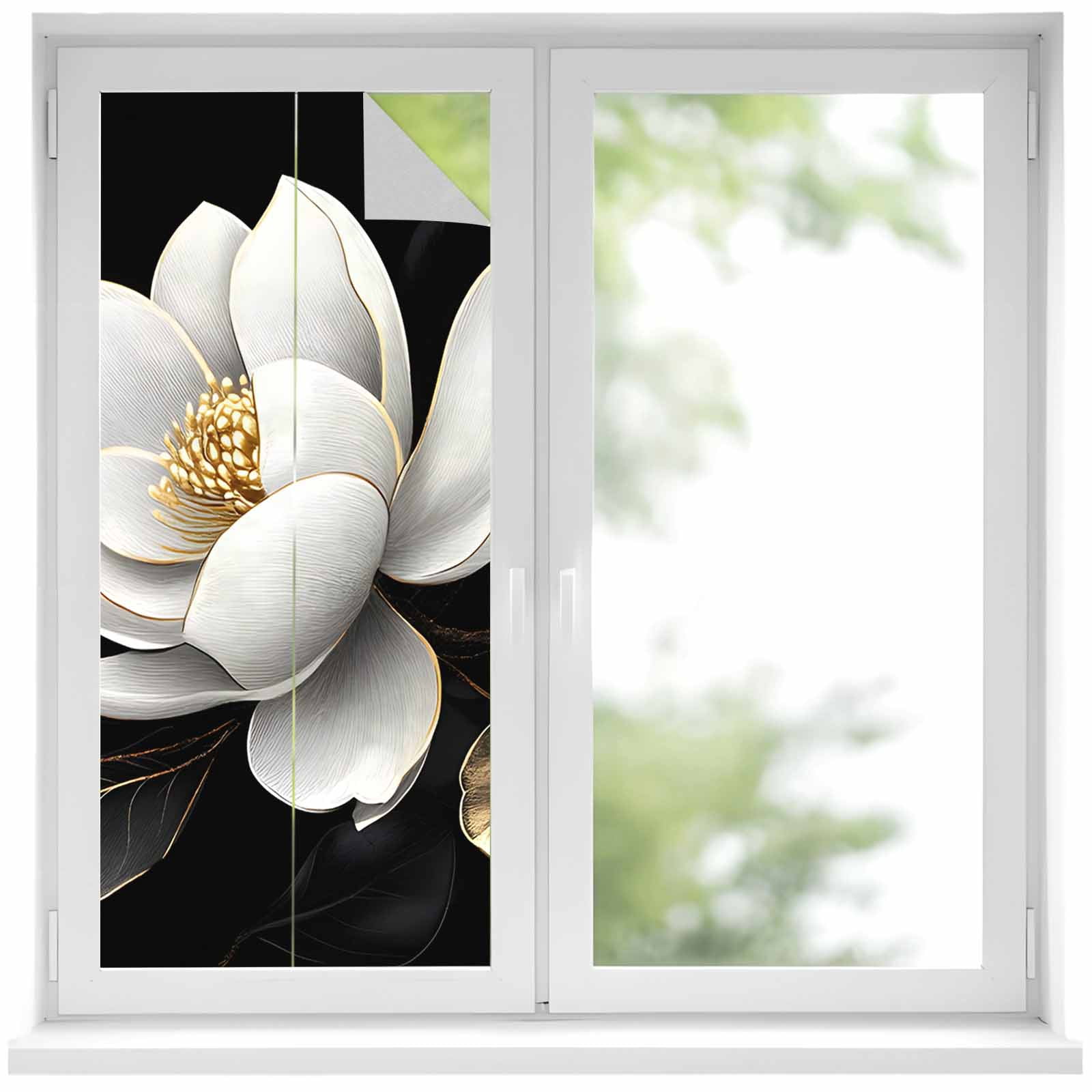 Gorgeous Flowers Window Privacy Film, White Gold Floral Botanicals ...