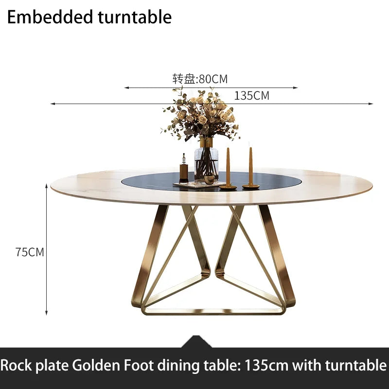 Gorgeous Golden Dining Table Turntable Leisure Round Marble Kitchen ...
