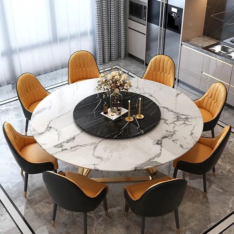 Gorgeous Golden Dining Table Turntable Leisure Round Marble Kitchen ...