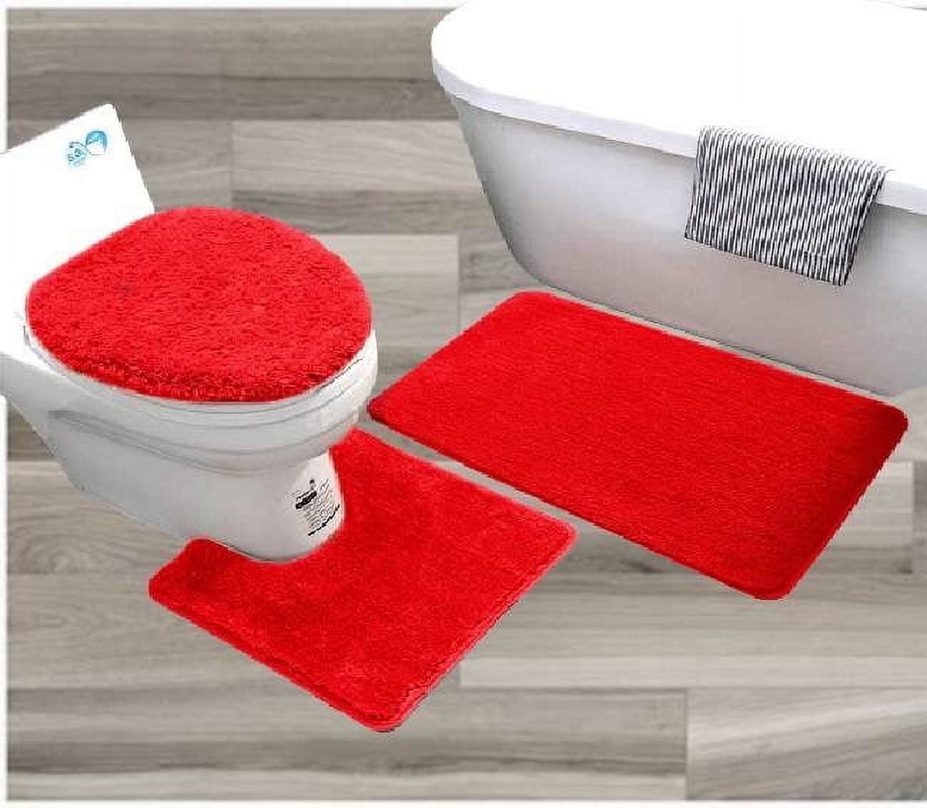 Walmart 3pc Set Red Bathroom Mat Rug, Shaggy Chenille Plush, Contour ...
