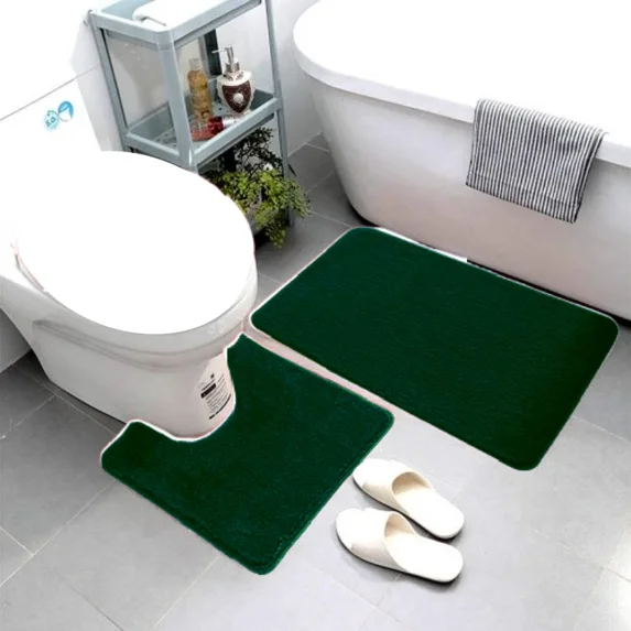 Gorgeous Home Linen 2-Piece Dark Green Solid Print Polyester Bath Mats ...