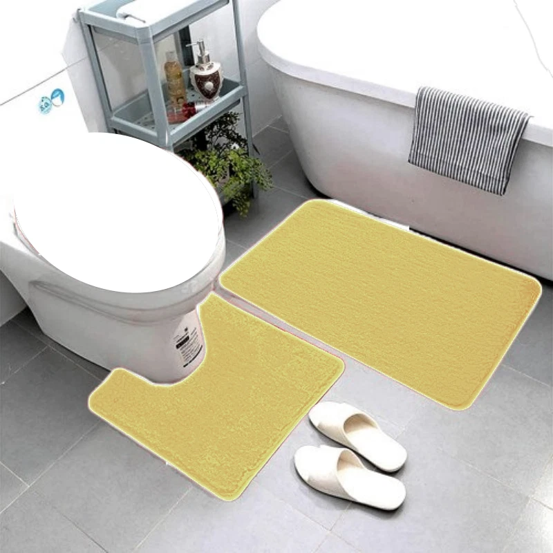 Gorgeous Home Linen 2-Piece Gold Solid Print Polyester Bath Mats with ...