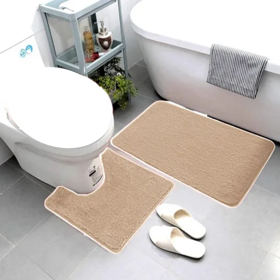 Gorgeous Home Linen 2-Piece Sand Taupe Solid Print Polyester Bath Mats ...