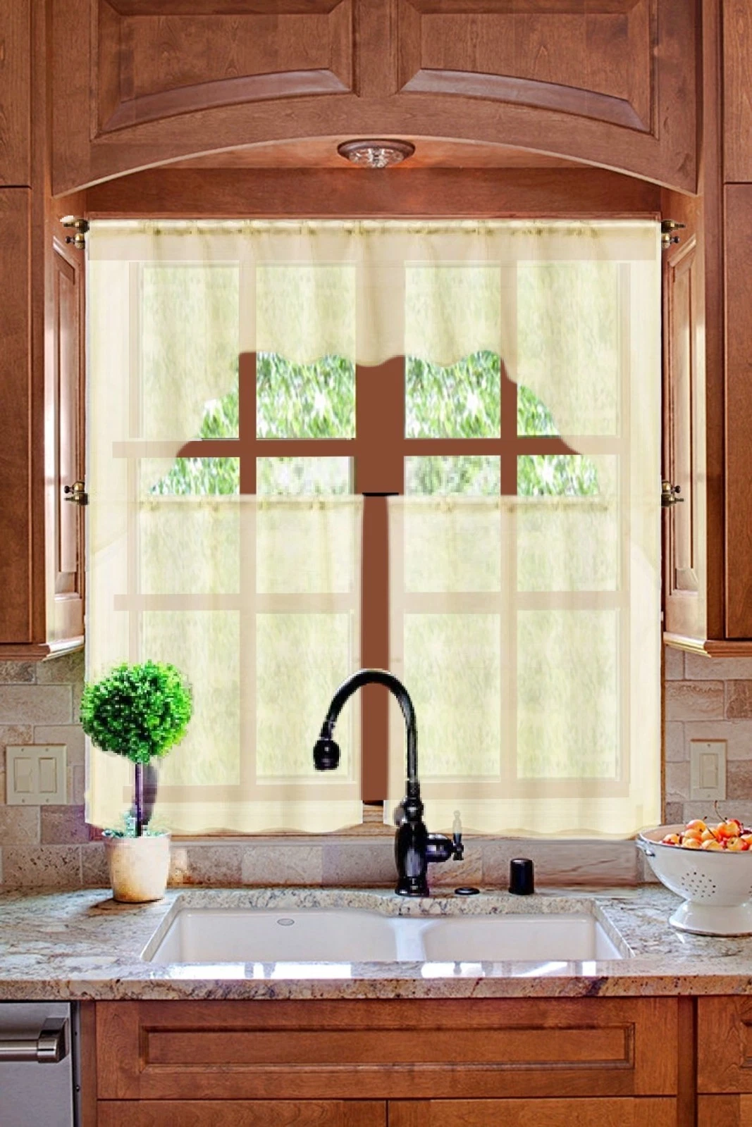 Gorgeous Home Linen K66 3-Piece Sheer Organza Kitchen Curtain Set with ...