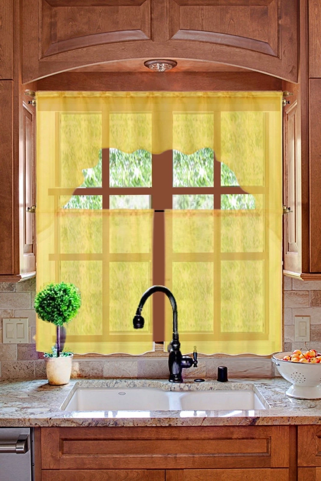 Gorgeous Home Linen K66 3-Piece Sheer Organza Kitchen Curtain Set with ...