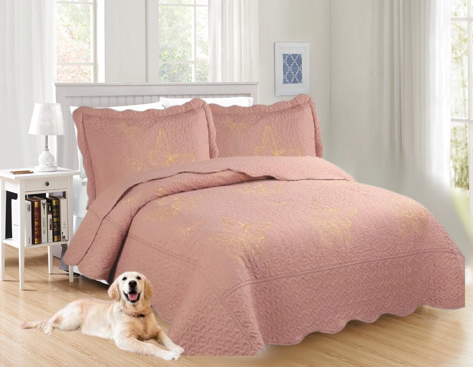 Gorgeous Home Linen Nena Butterfly Embroidery Quilt Set, Heavyweight ...
