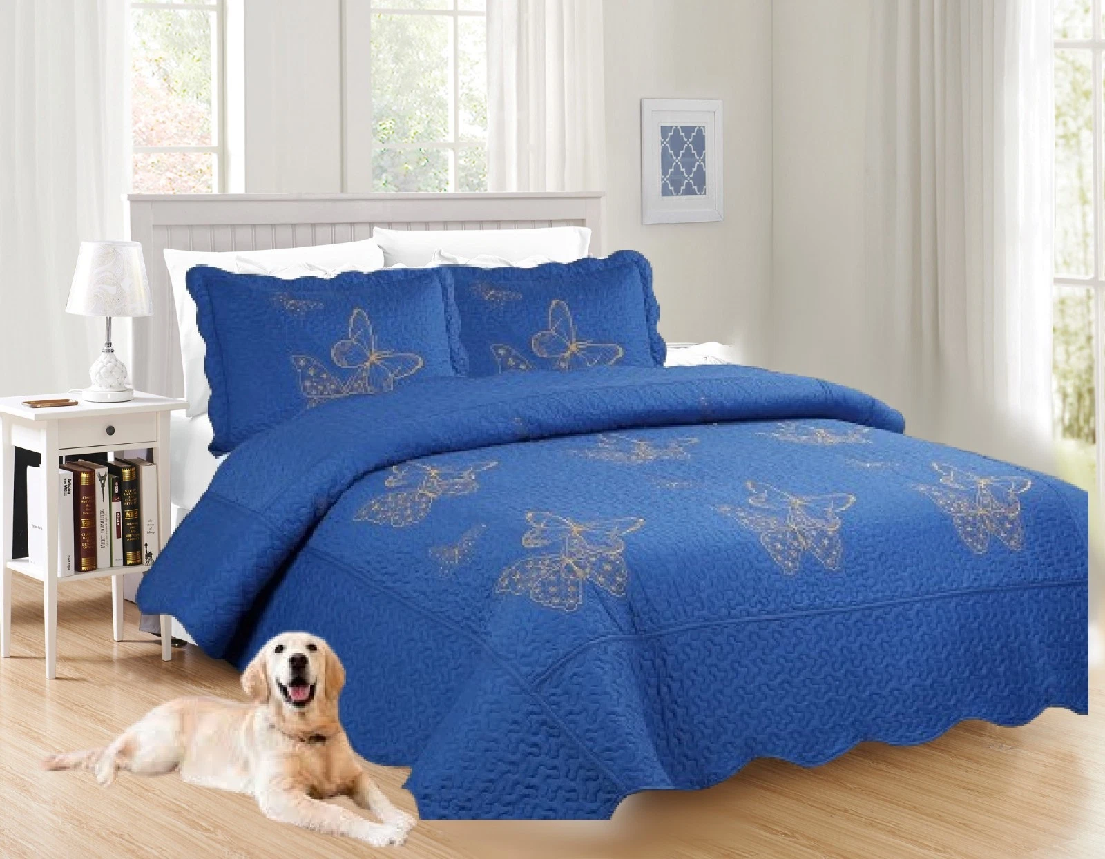 Gorgeous Home Linen Nena Butterfly Embroidery Quilt Set, Heavyweight ...