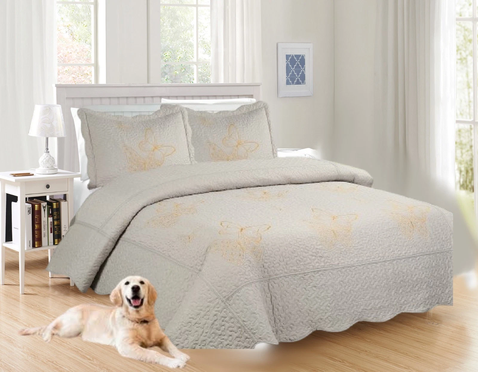 Gorgeous Home Linen Nena Butterfly Embroidery Quilt Set, Heavyweight ...