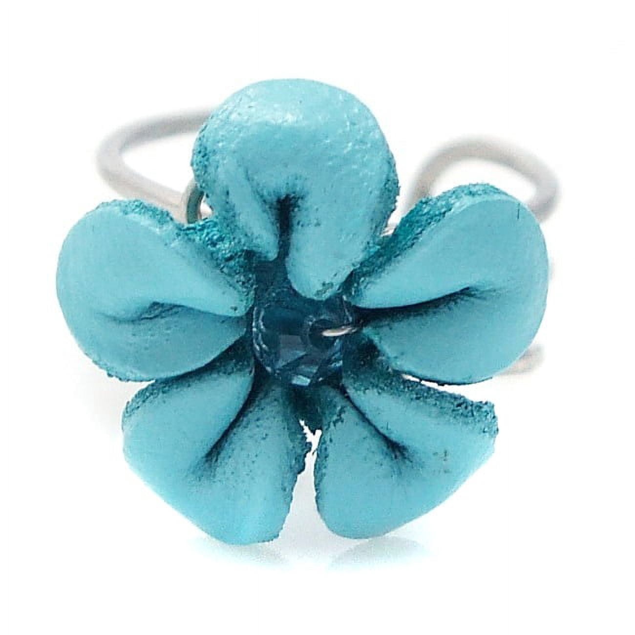 Gorgeous Light Blue Flower Blossom Genuine Leather & Crystal Adjustable ...