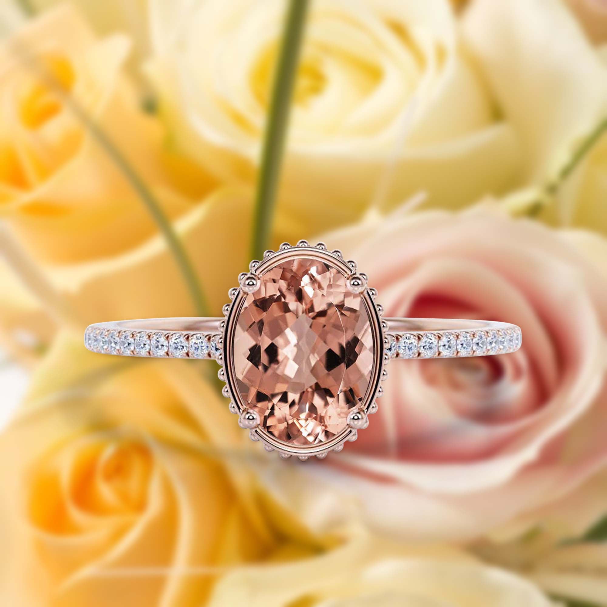 Gorgeous Minimalist 1.50 Carat Oval Cut Morganite And Diamond ...