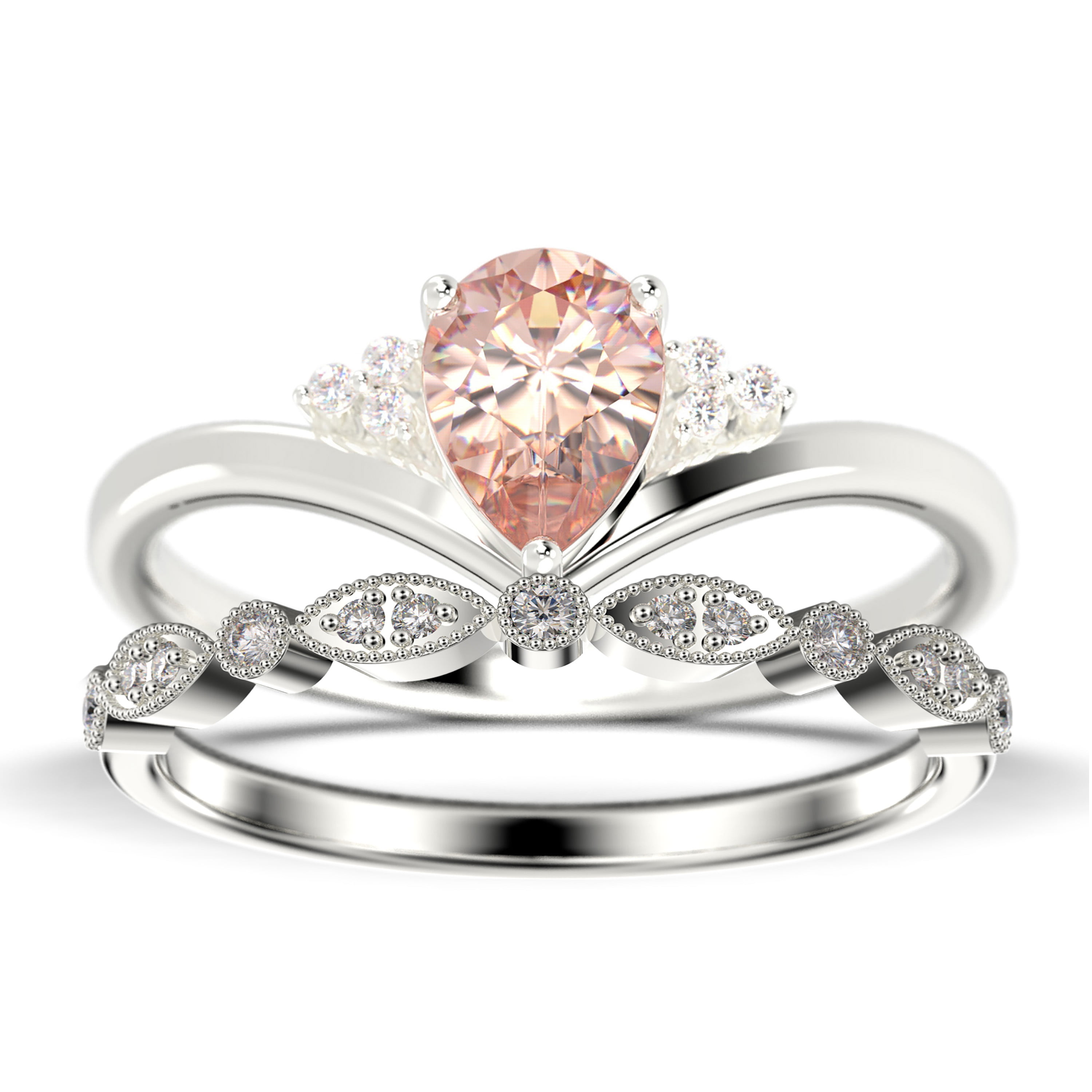 Gorgeous Minimalist 1.75 Carat Pear Cut Morganite And Diamond ...