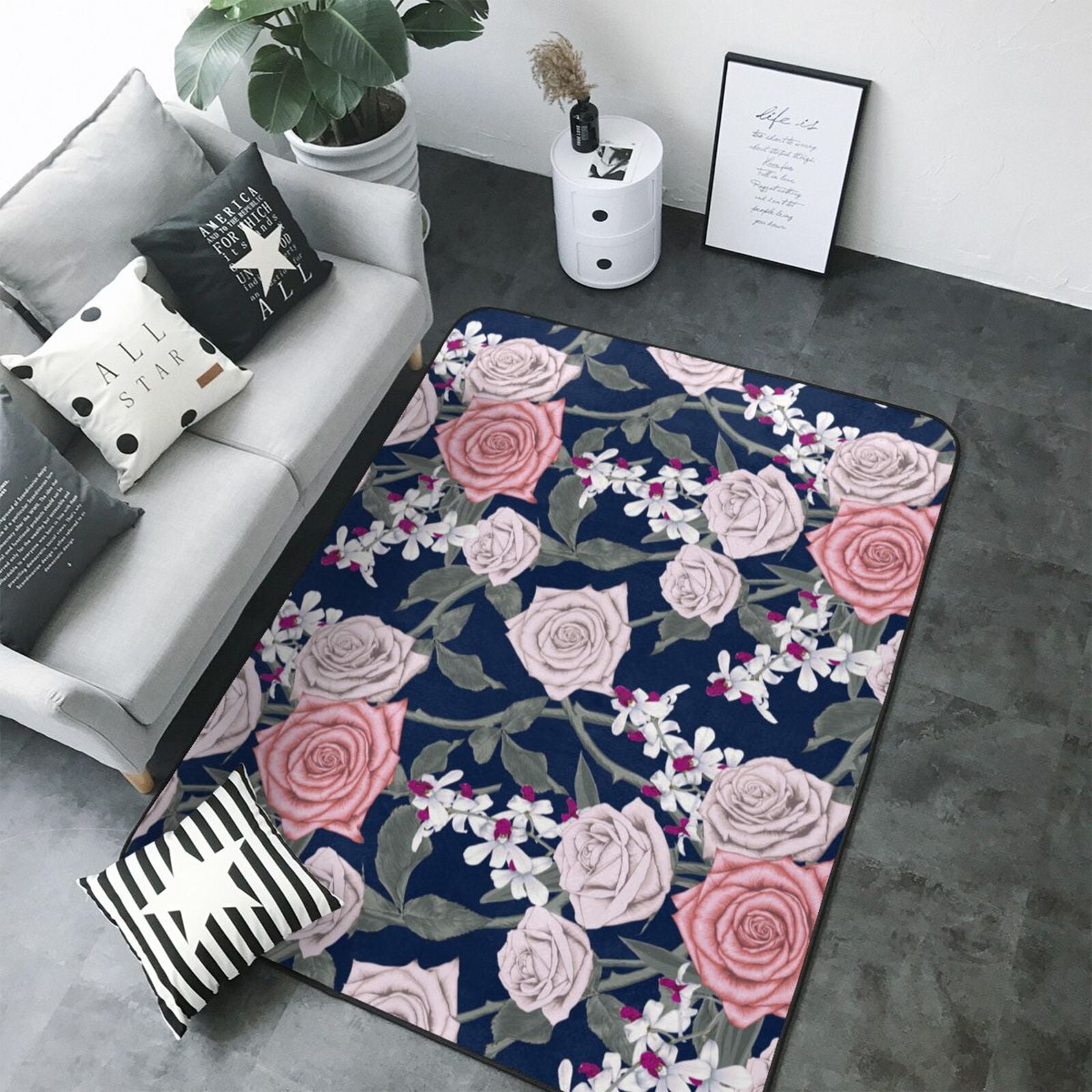 Gorgeous Pink Rose Flowers Area Rugs for Living Room Bedroom, 5x7 Soft ...