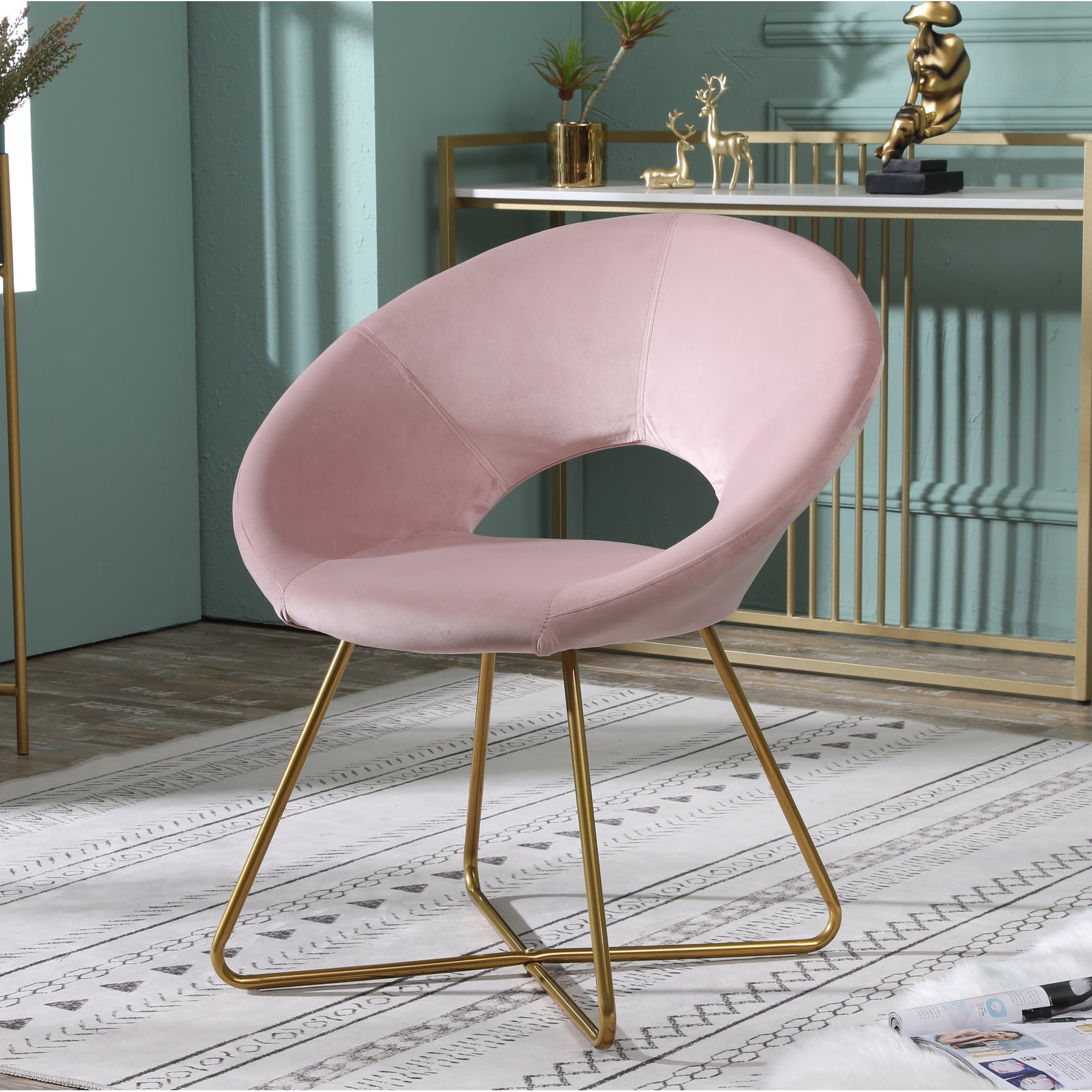 Gorgeous Pink Silky Velvet Chair With Gold Sled Structure Fashionable ...