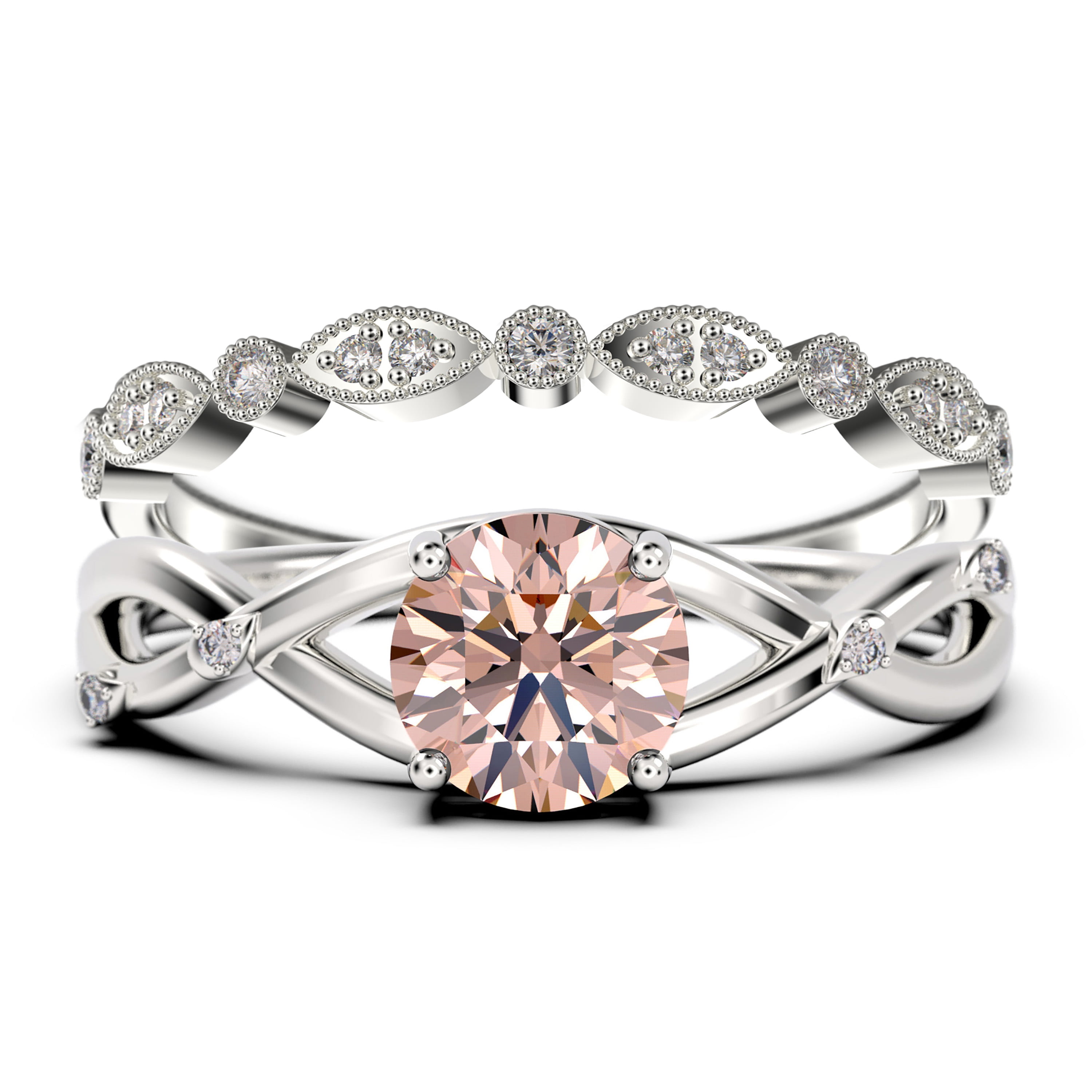 Gorgeous Rings Boho & hippie 1.60 Carat Round Cut Morganite And Diamond Moissanite Engagement ...