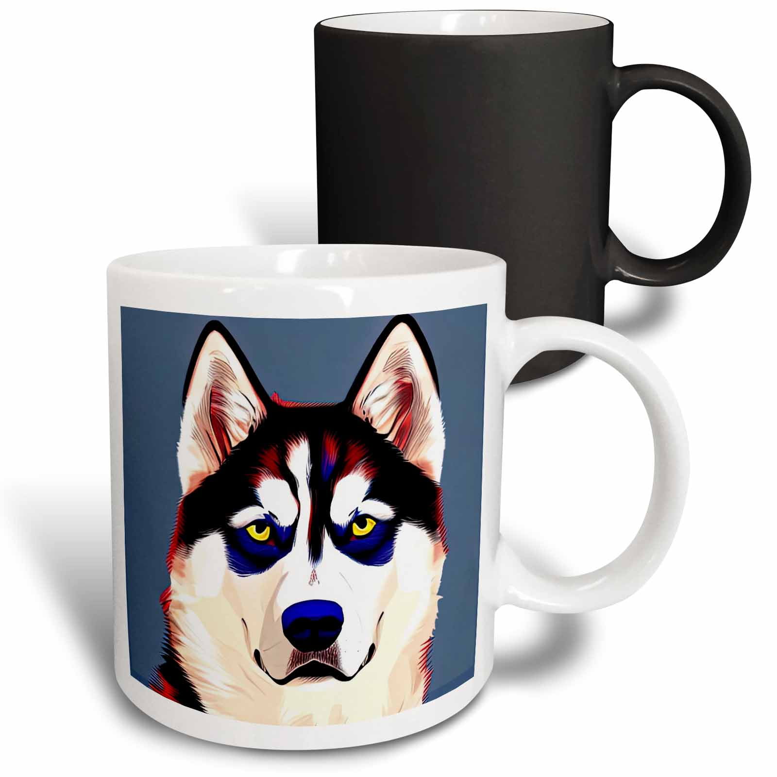 3drose, Gorgeous Siberian Husky Dog Portrait on Grayish-blue Digital ...