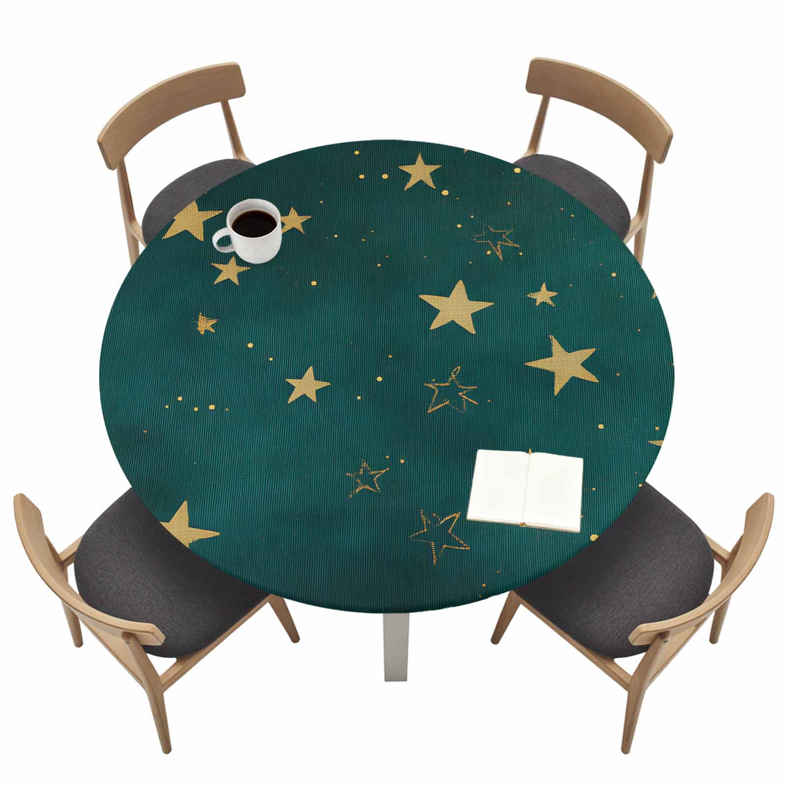 Gorgeous Star Round Fitted Tablecloth with Elastic Edge Green Starry ...
