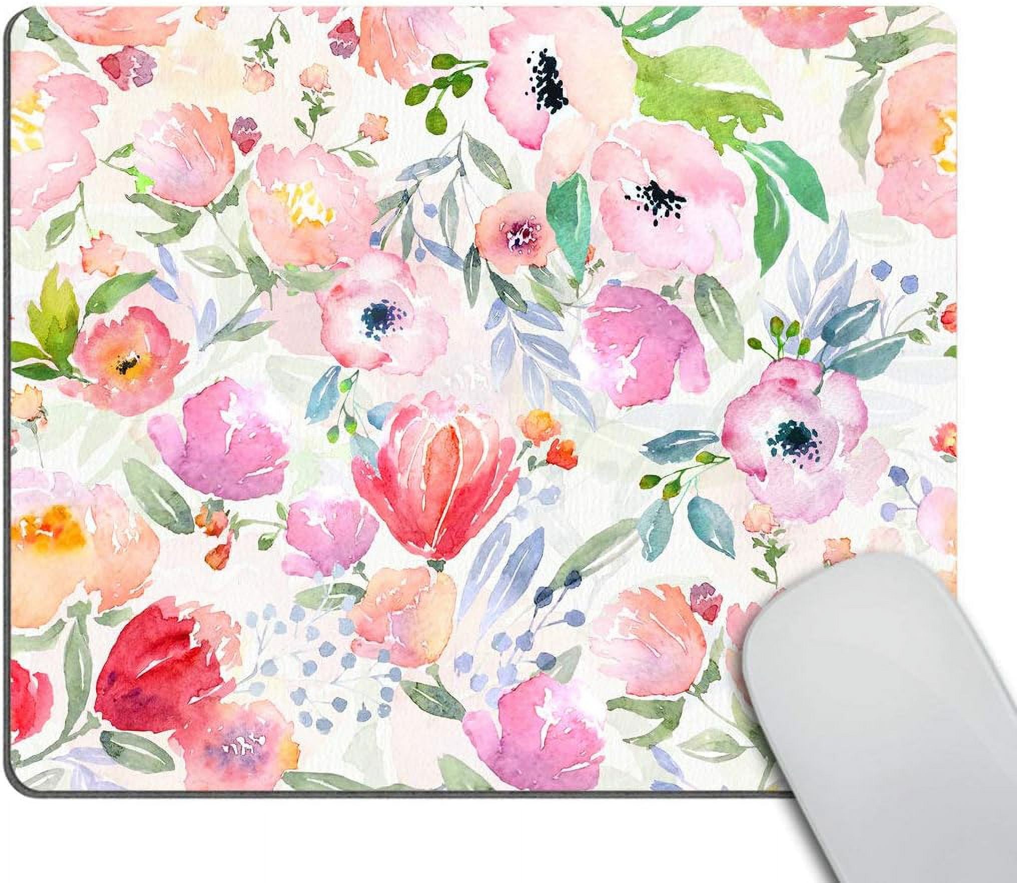 Gorgeous Watercolor Pink Flowers Pattern Decorative Mouse Pad, Colorful ...