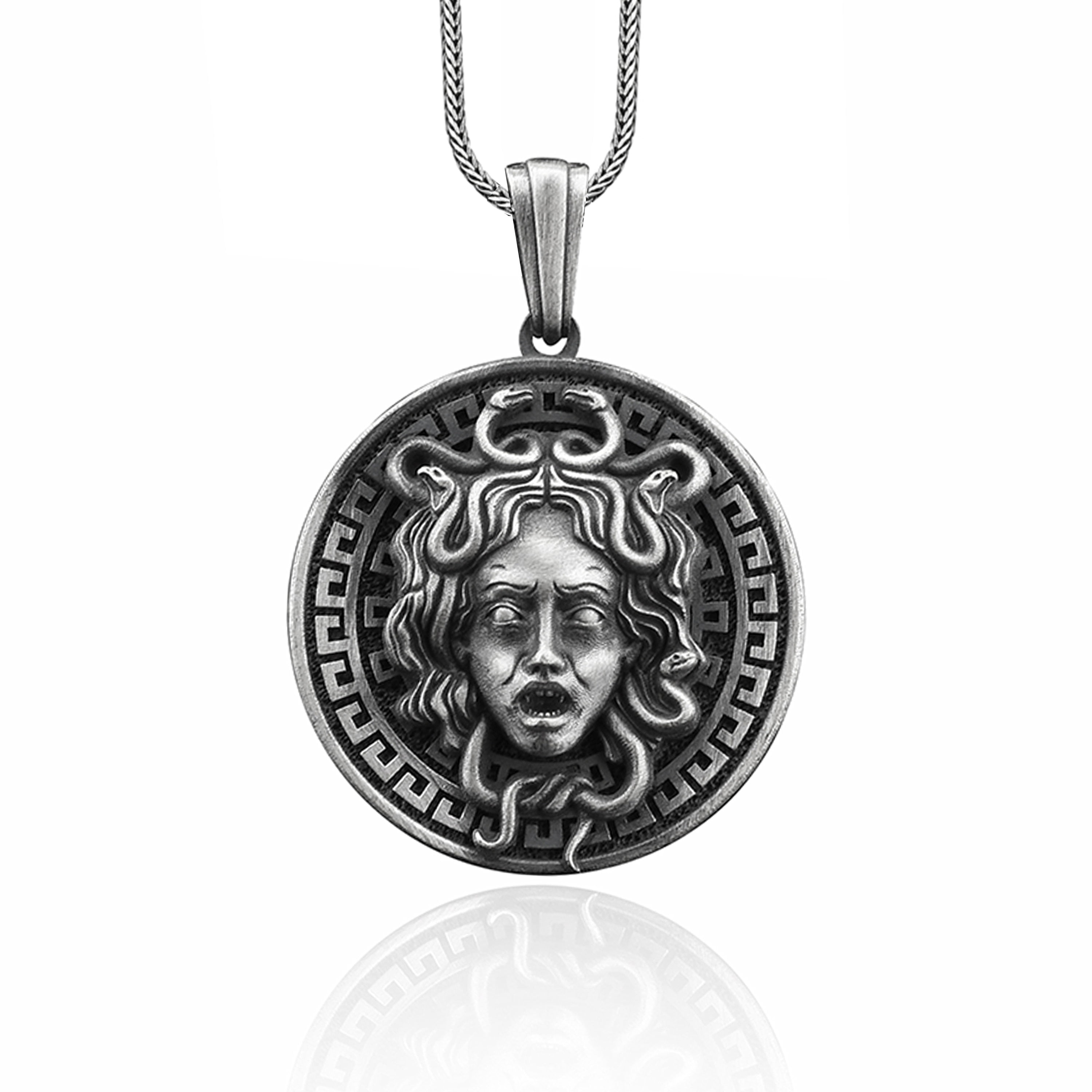Gorgon Medusa Handmade Sterling Silver Men Charm Necklace, Medusa ...