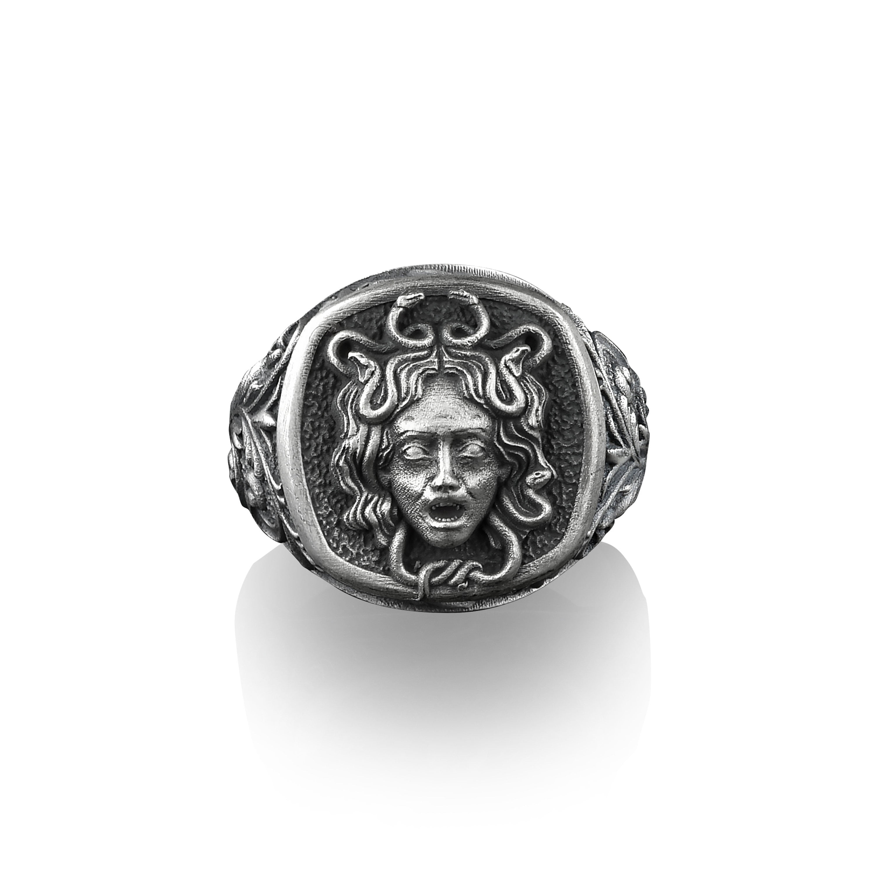 Gorgon Medusa Head Ring, Greek Mythology, Sterling Silver Square Signet ...