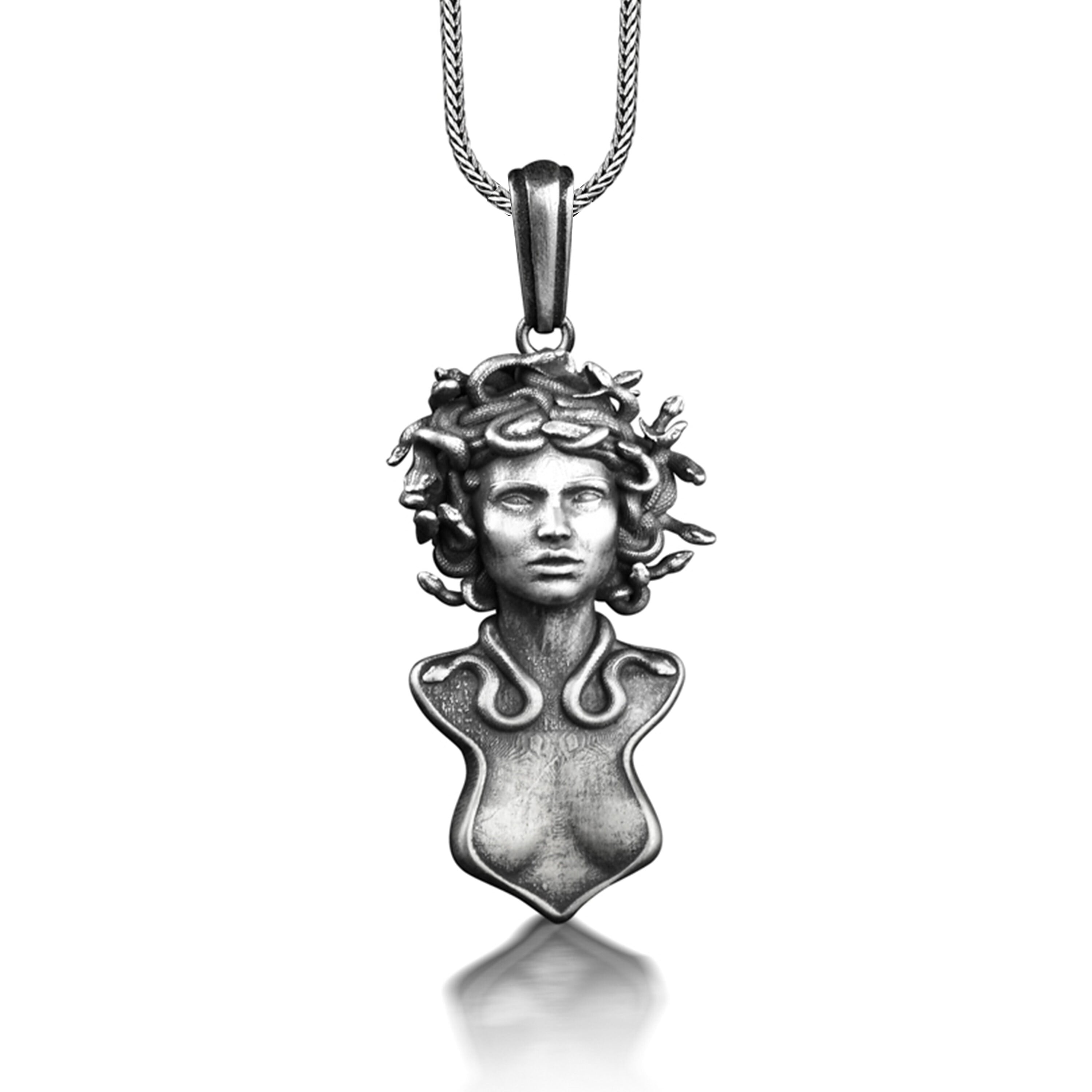 Gorgon Medusa Necklace in Sterling Silver, Greek Mythology Goddess ...