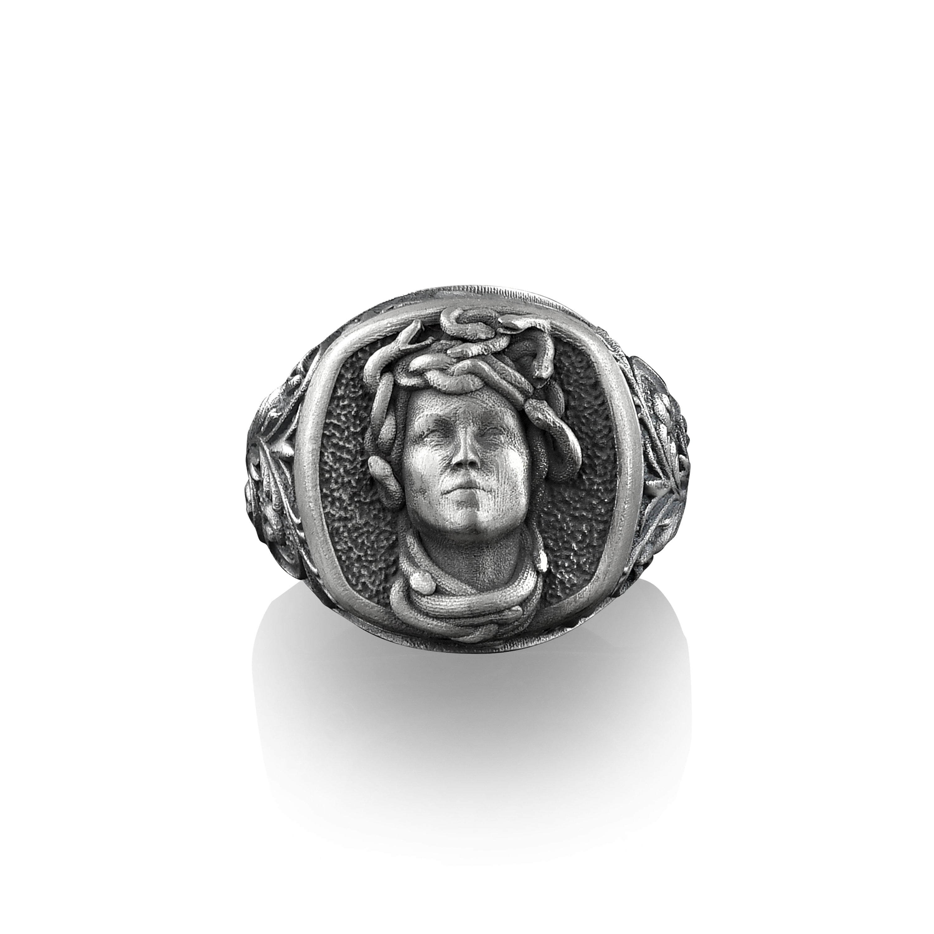 Gorgon Medusa Signet Ring, Sterling Silver Square Signet Ring, Greek ...