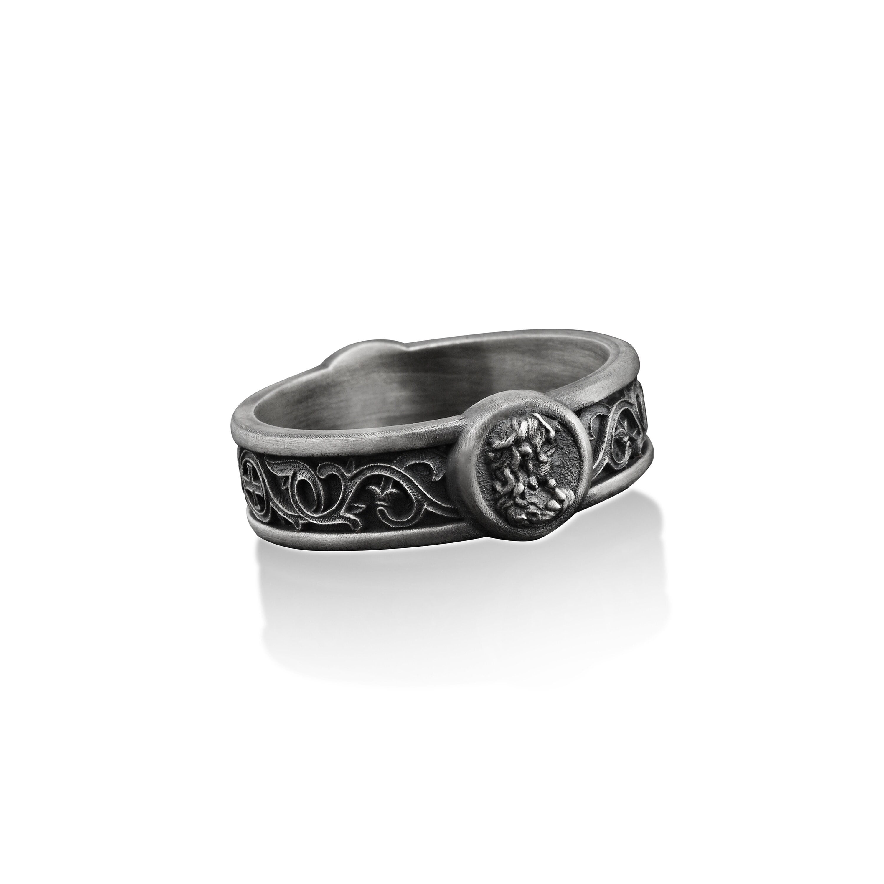Gorgon Medusa with Lily Motifs Handmade Sterling Silver Band Ring ...