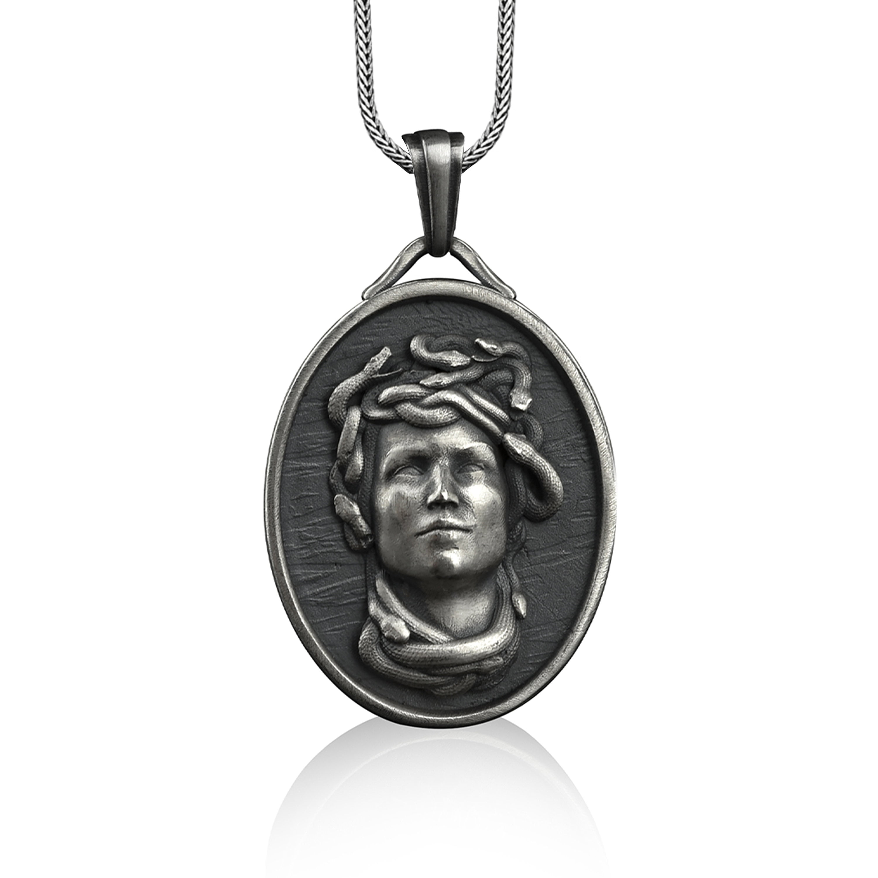 Gorgon medusa personalized medal necklace in sterling silver, Greek ...