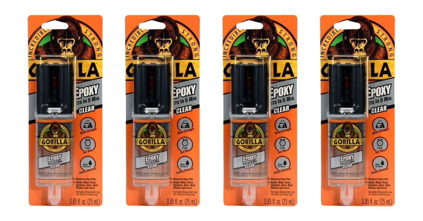Gorilla 2 Part Epoxy 5 Minute Set - Clear, Water-Resistant - 4 Pack, 0. ...
