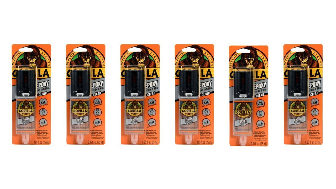 Gorilla 2 Part Epoxy, 5 Minute Set, .85 ounce Syringe, Clear, Pack of 6 ...